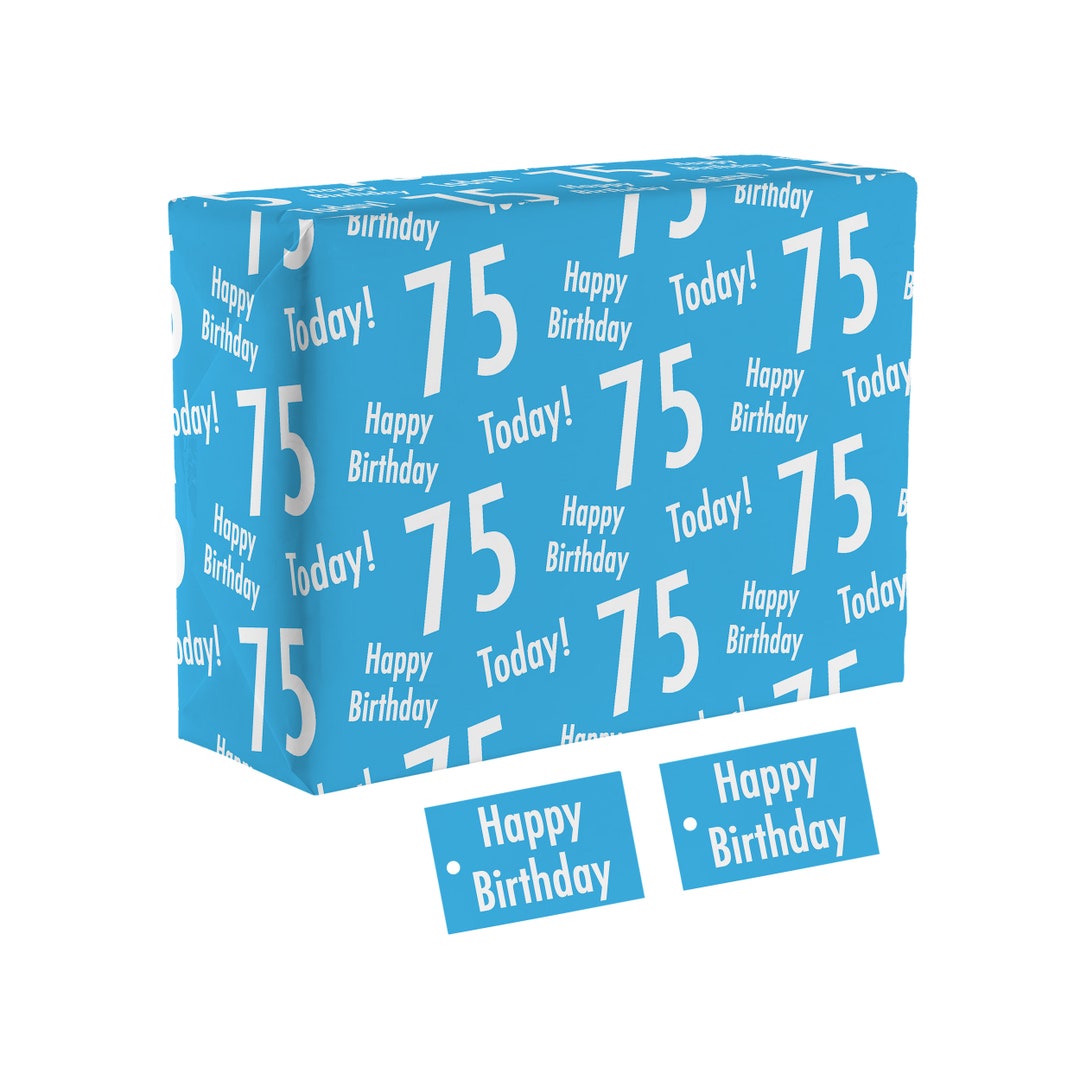 Hunts England 75th Birthday Blue Fun Wrapping Paper and Gift Tags for ...