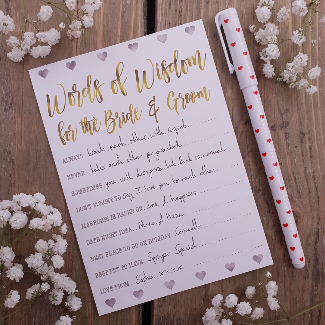 Wedding Advice Cards - 'words of Wisdom for the Bride & Groom' - 1 Pack ...