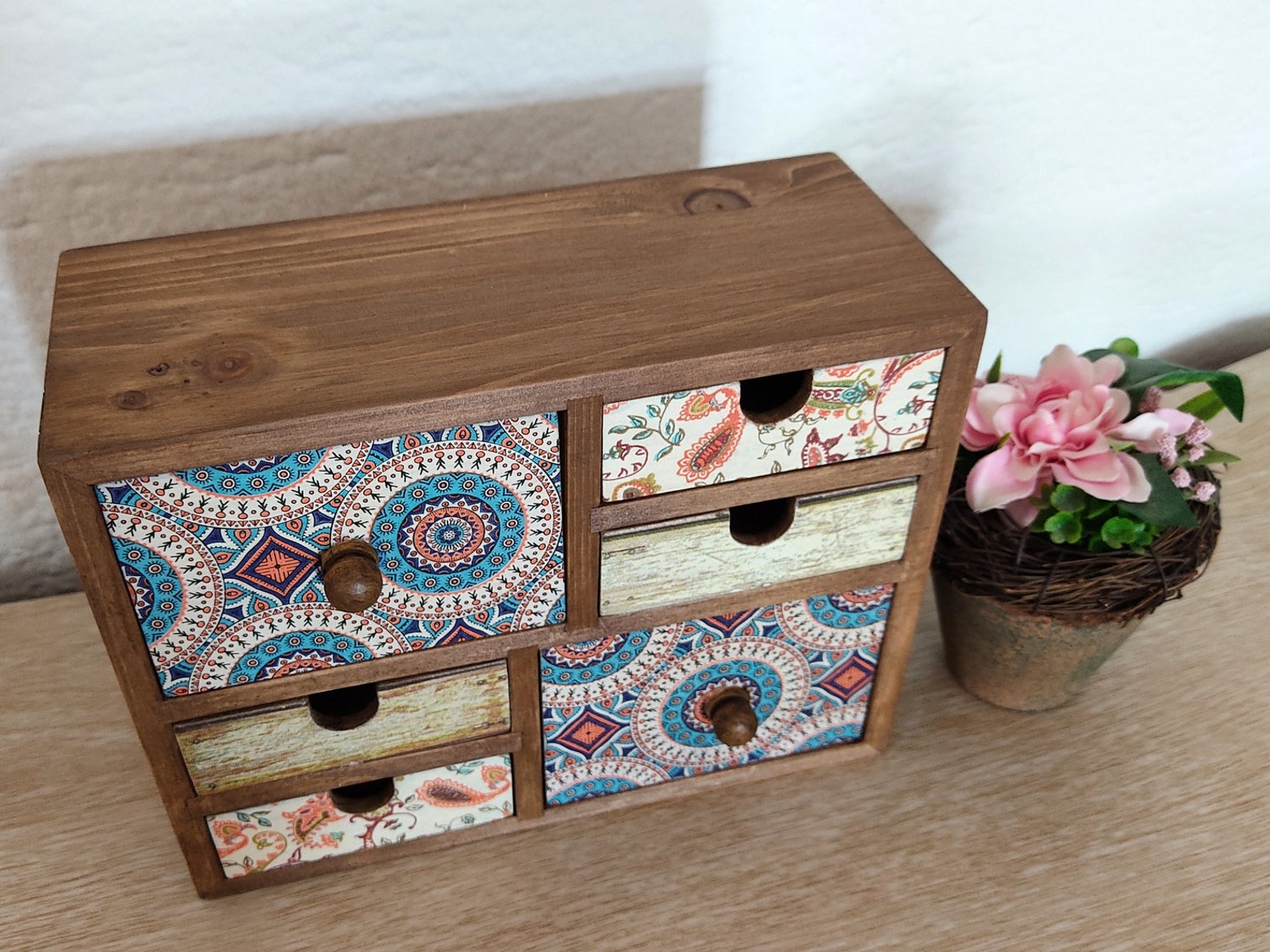 Mini Desktop Chest of Drawers. Drawers Box With Blue and - Etsy