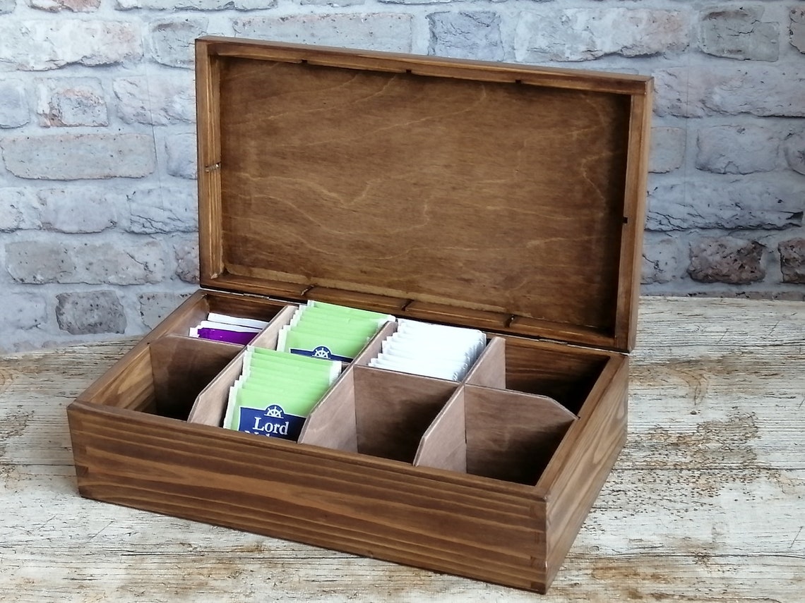 Tea Box Wooden Tea Box With Pink Roses. Shabby Chic Tea Bags | Etsy