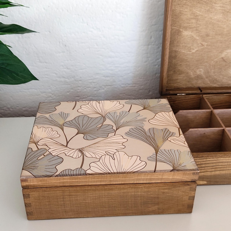 Ginkgo Leaf Wooden Tea Box: Decorative Tea Bag Organizer - Etsy