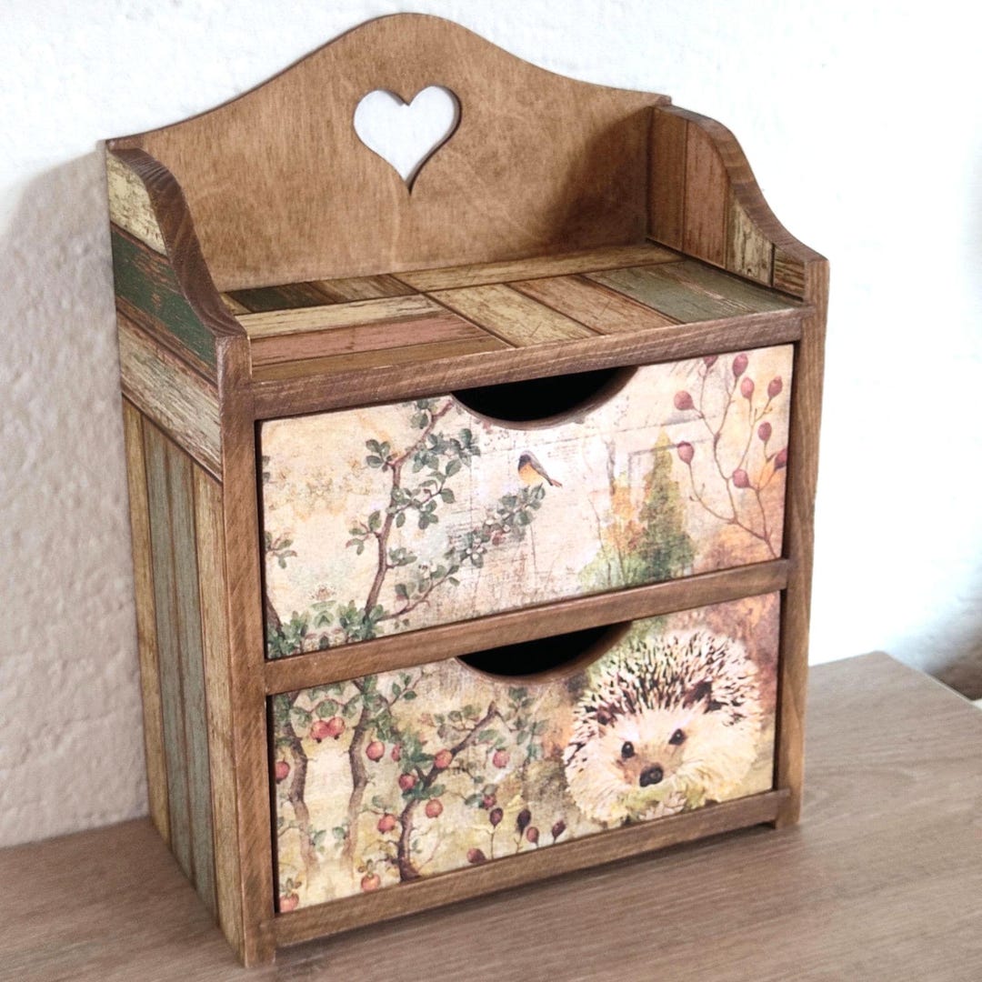 Mini Desktop Chest of Two Drawers. Wooden Jewelry Organizer. Makeup ...