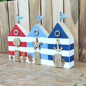 Mini Beach Huts. Wooden Coastal Houses. Seaside Nautical Decor ...