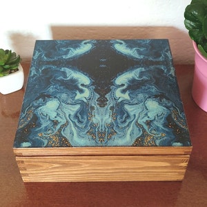 Blue Gold Shades Wooden Tea Box. Tea Bags Storage. Jewelry Box or Tea ...