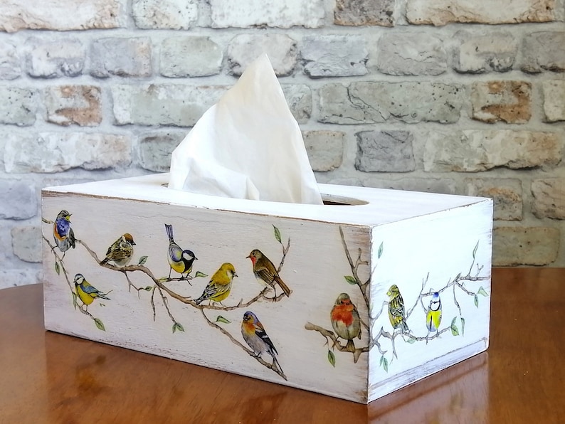 Rustic Wooden Tissue Box Cover. Birds Decoration Napkins Box - Etsy