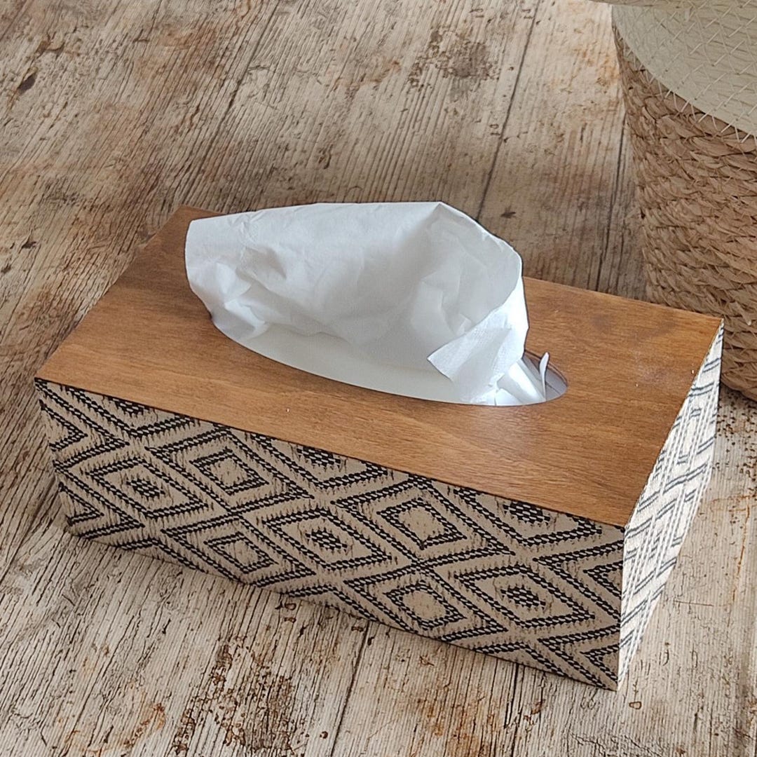 Rustic Wooden Tissue Box Cover. Ethnic Design. Orgenizer Dispenser ...