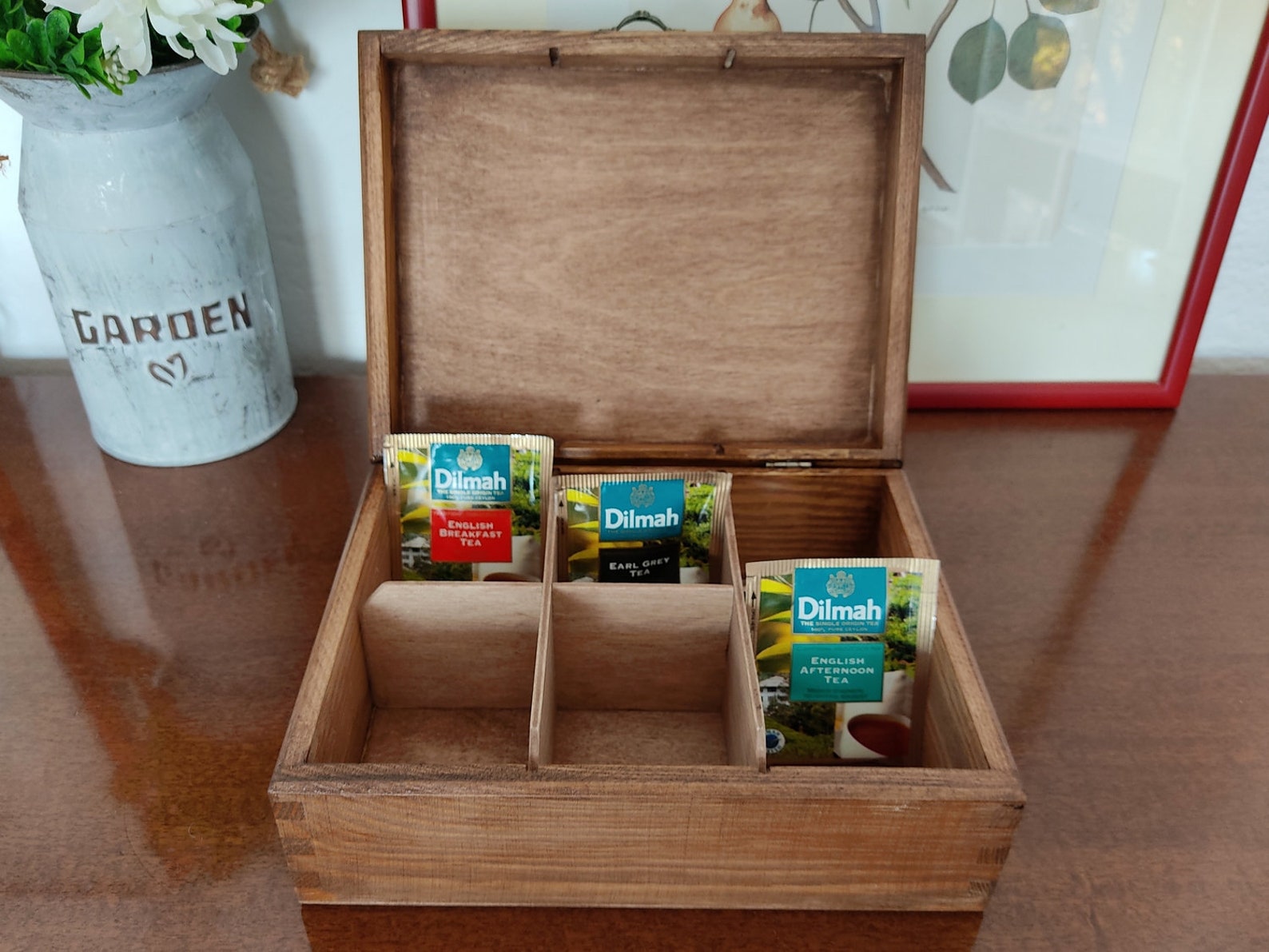 Tea Box Wooden Tea Box With Pink Roses. Shabby Chic Tea Bags | Etsy