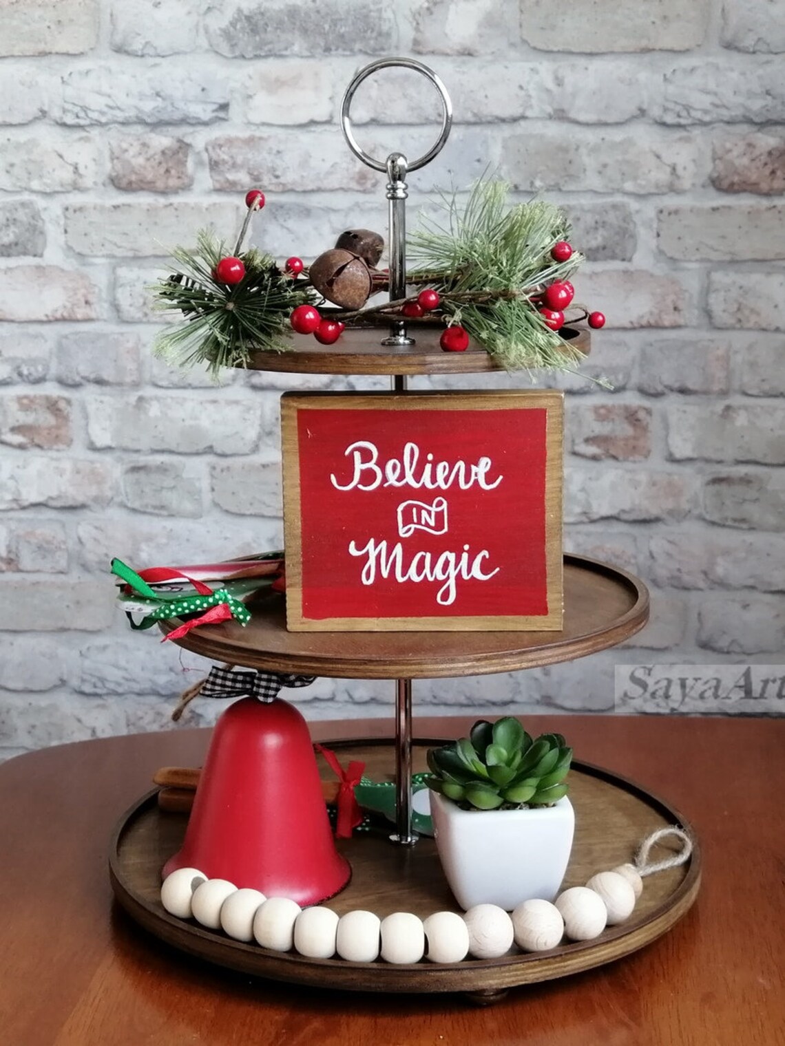 10 Inch Wooden Tiered Tray. Farmhouse 3 Tier Tray Stand. | Etsy