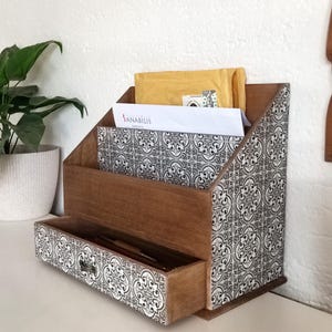 Wooden Letters Storage Box. Desktop Mail Organizer and Phone Holder ...
