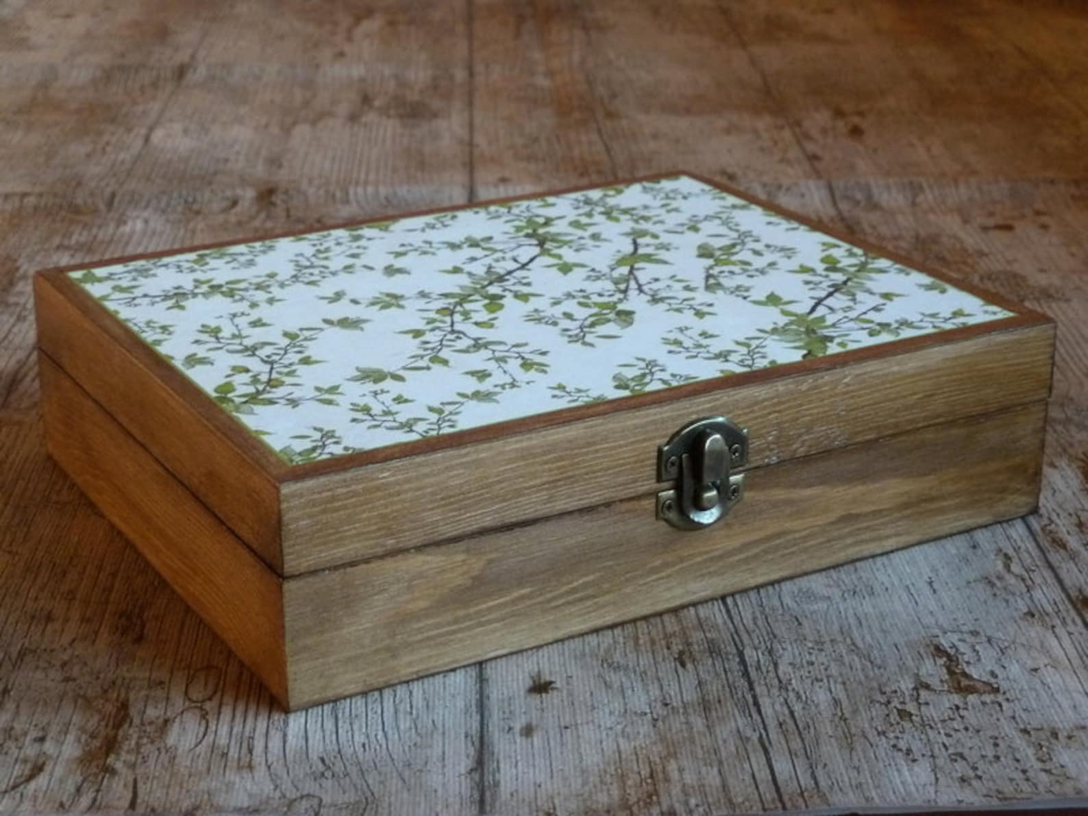 Wooden Tea Box. Green Leaves Decoration Tea Storage Box. Tea | Etsy