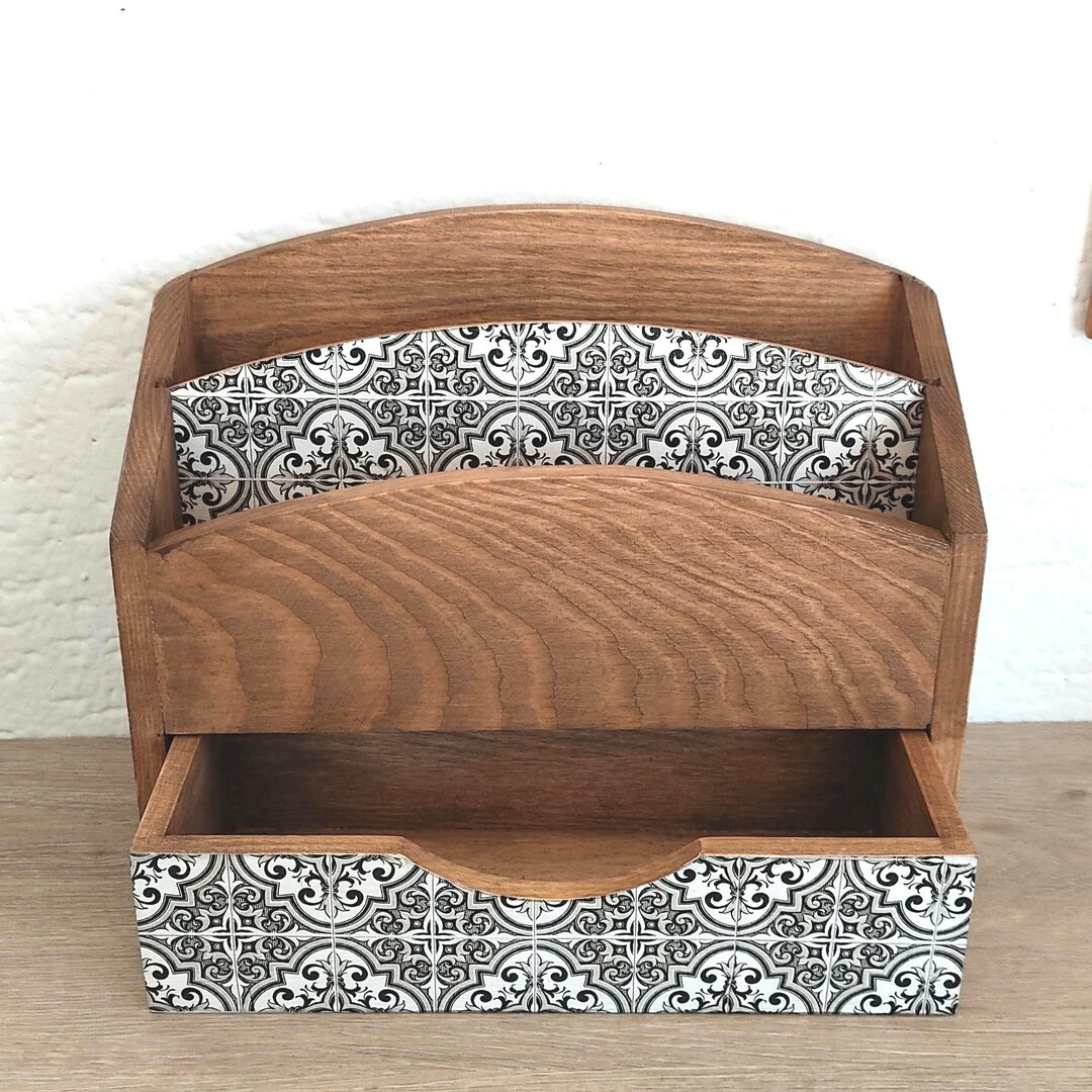 Wooden Letters Storage Box. Desktop Mail Organizer and Phone Holder ...