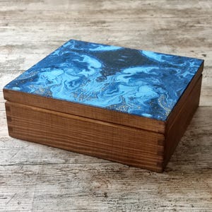 Blue Gold Shades Wooden Tea Box. Tea Bags Storage. Jewelry Box or Tea ...