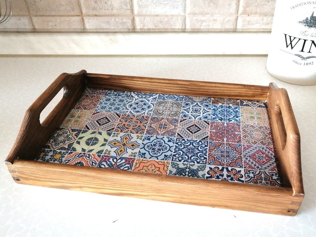 Tea Serving Wooden Tray. Home, Cottage, Country Rustic Kitchen Decor ...