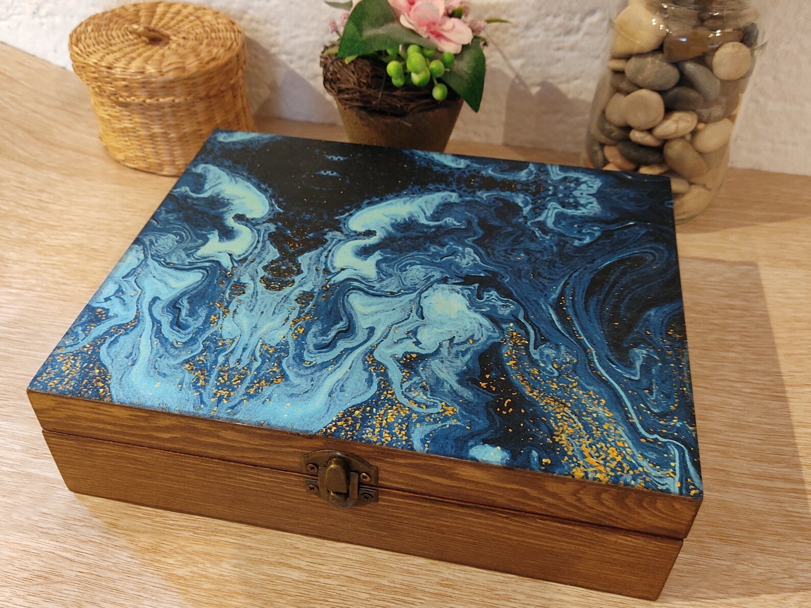 Blue Gold Shades Wooden Tea Box. Tea Bags Storage. Jewelry Box - Etsy