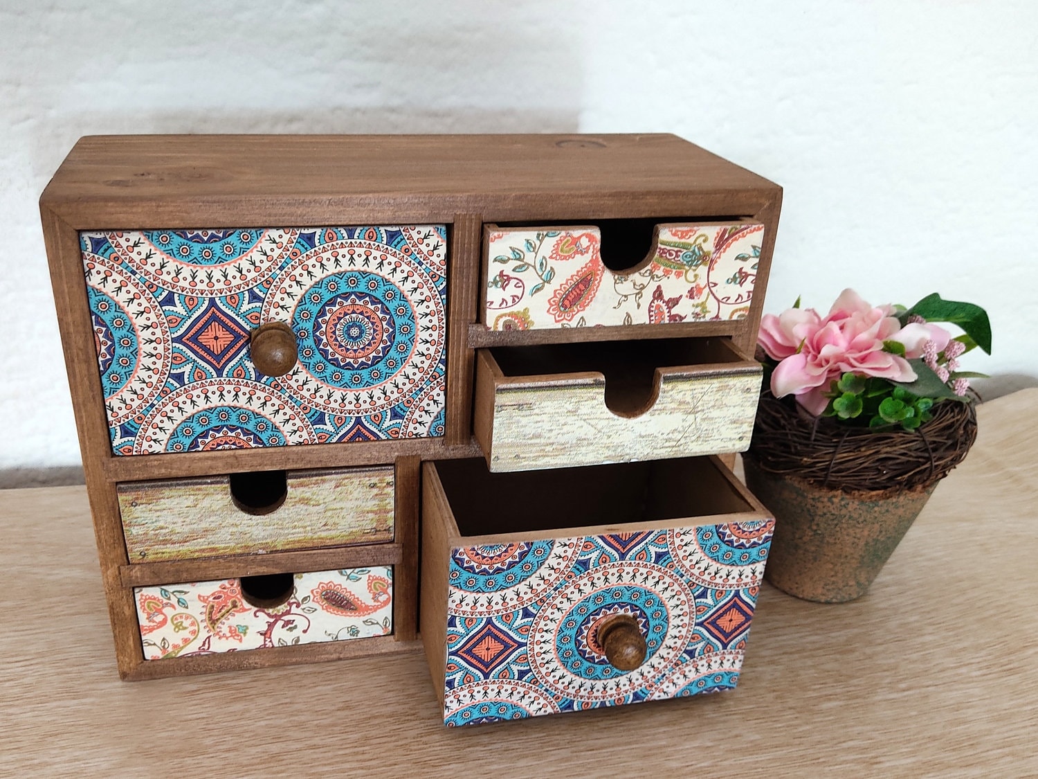 Mini Desktop Chest of Drawers. Drawers Box With Blue and - Etsy