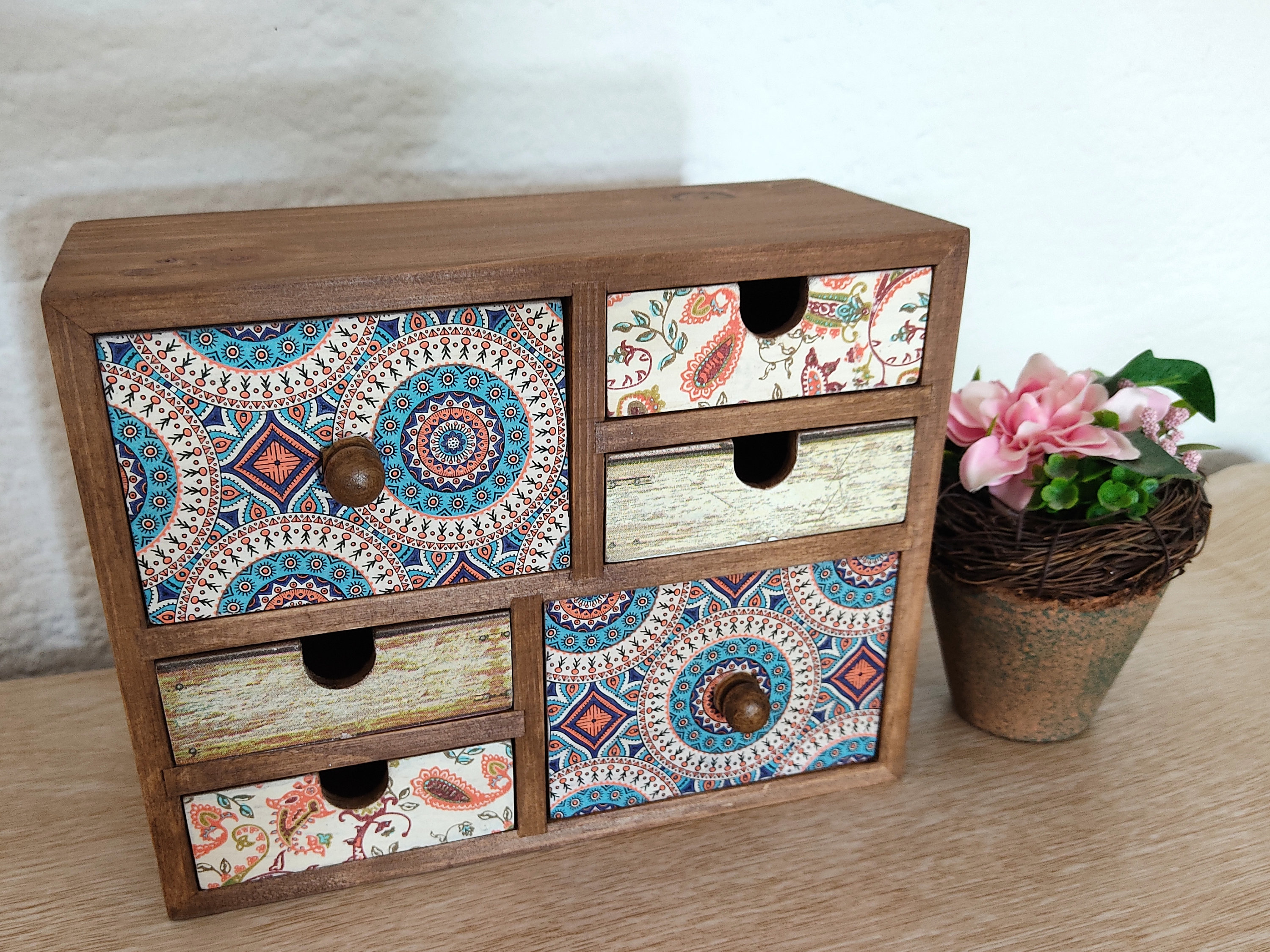 Mini Desktop Chest of Drawers. Drawers Box With Blue and - Etsy