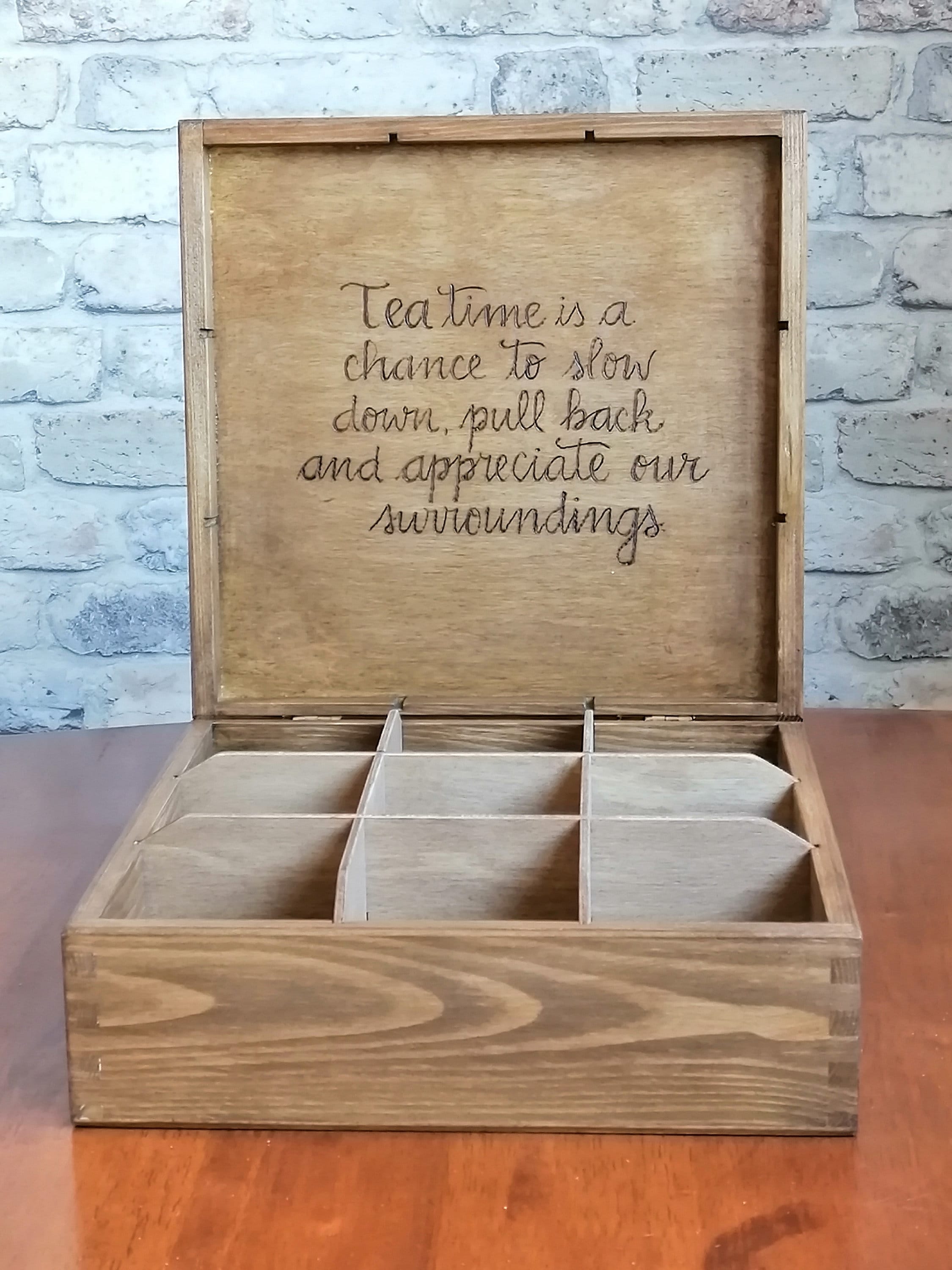 Handmade Wooden Tea Box. Flowers and Leaves Decoration Tea Storage Box ...