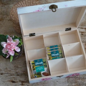 Tea Box Wooden Tea Box With Pink Roses. Shabby Chic Tea Bags | Etsy