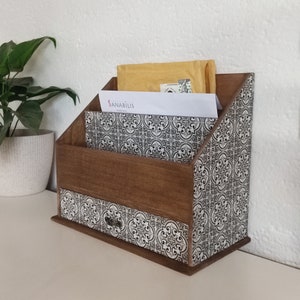 Wooden Letters Storage Box. Desktop Mail Organizer and Phone Holder ...