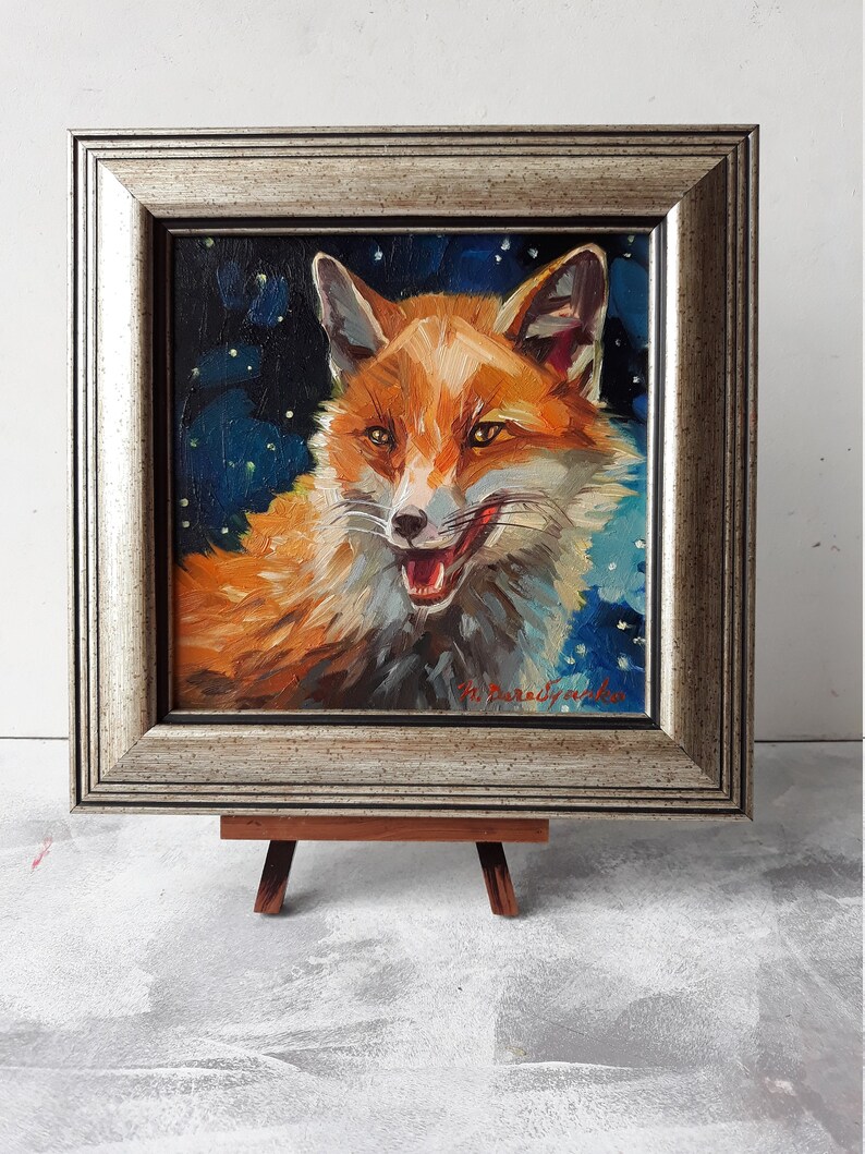 Celestial Fox art painting in frame original wild animal art | Etsy