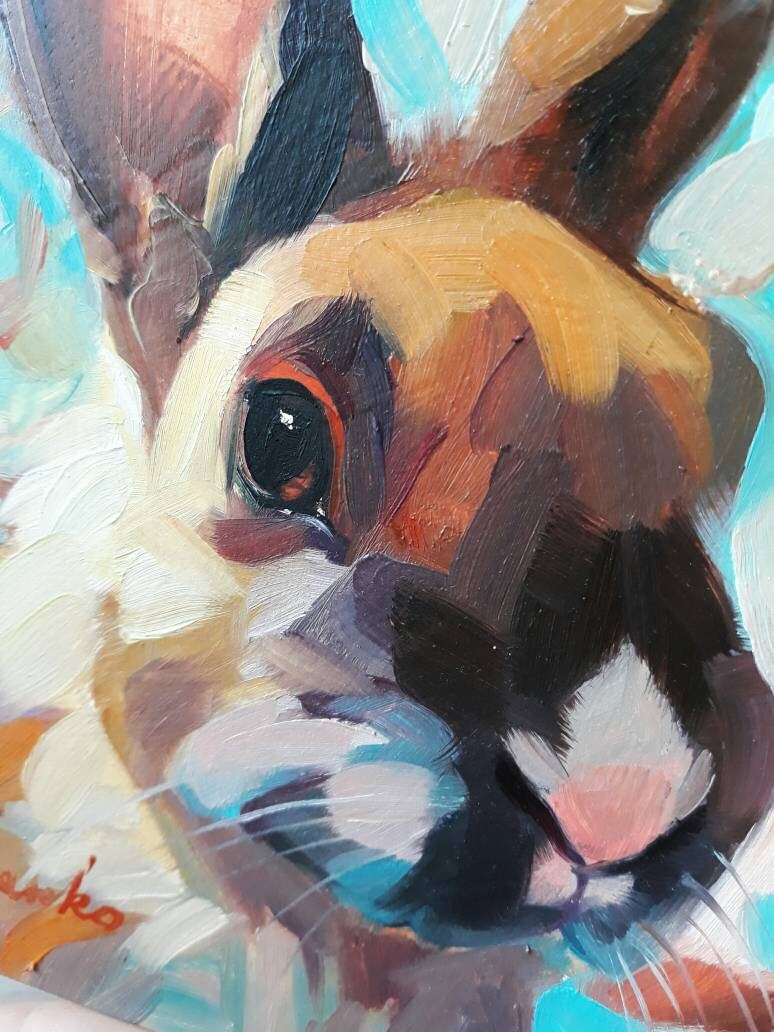 Floral Rabbit Bunny Painting Art Rabbit Oil Painted Portrait - Etsy UK