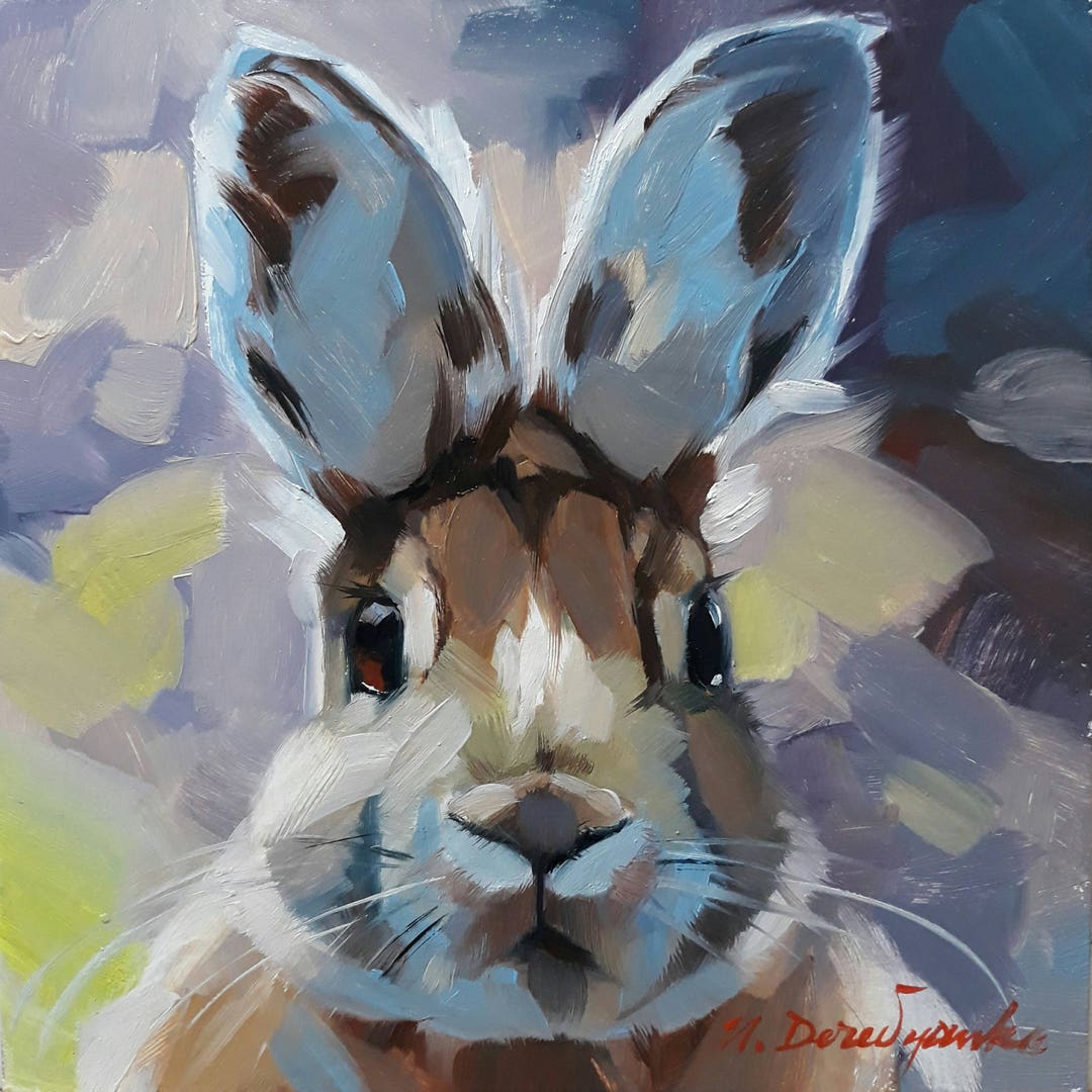 Funny Rabbit Oil Painting Original Art on Canvas 6x6, Custom Pet ...