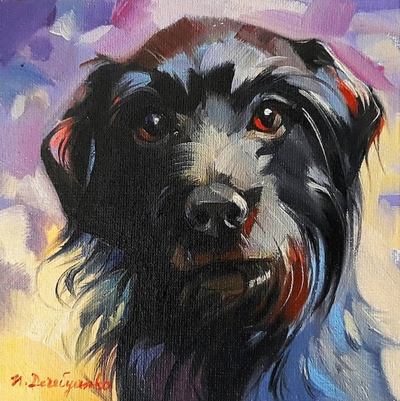 Custom Pet Portrait Black Dog Painting Original Art - Etsy