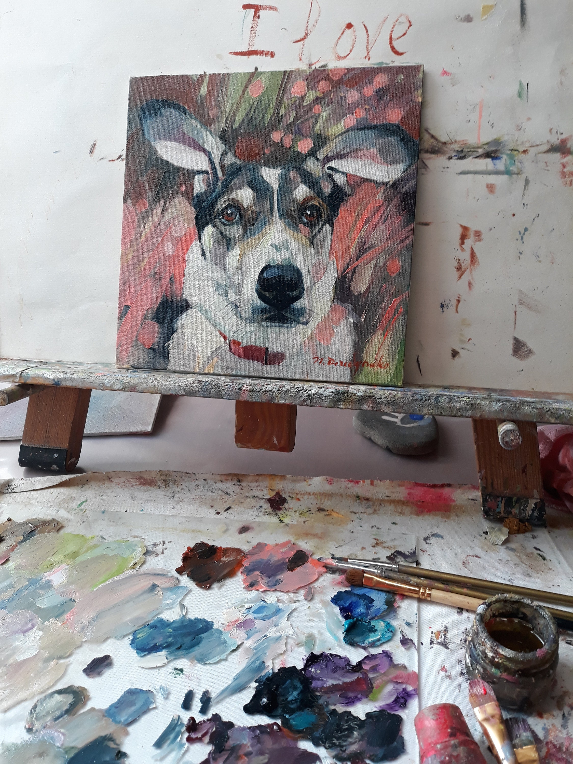 Retrato de mascota personalizado negro blanco perro pintura | Etsy