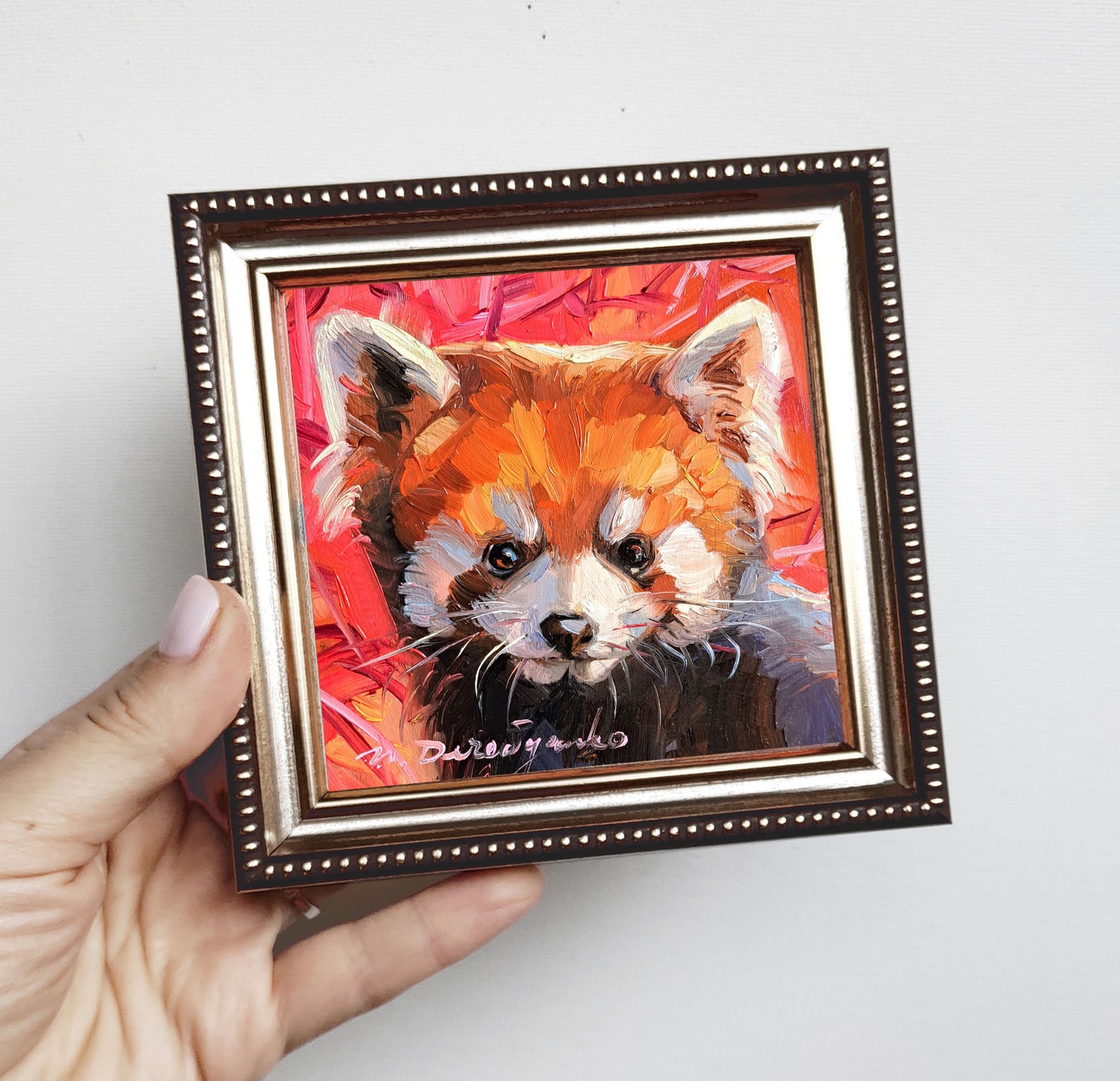 Red Panda Painting Oil Original 4x4 Inch Frame Small Oil - Etsy