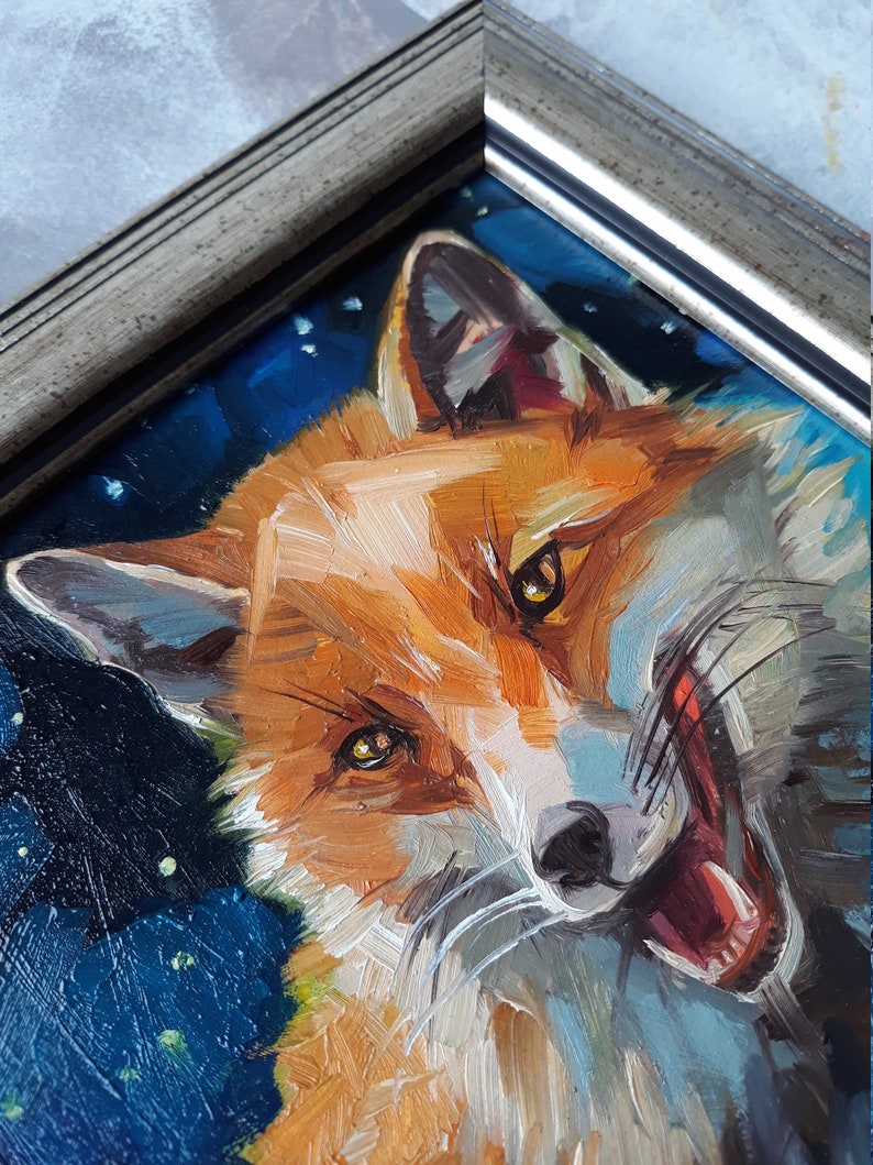 Celestial Fox art painting in frame original wild animal art | Etsy