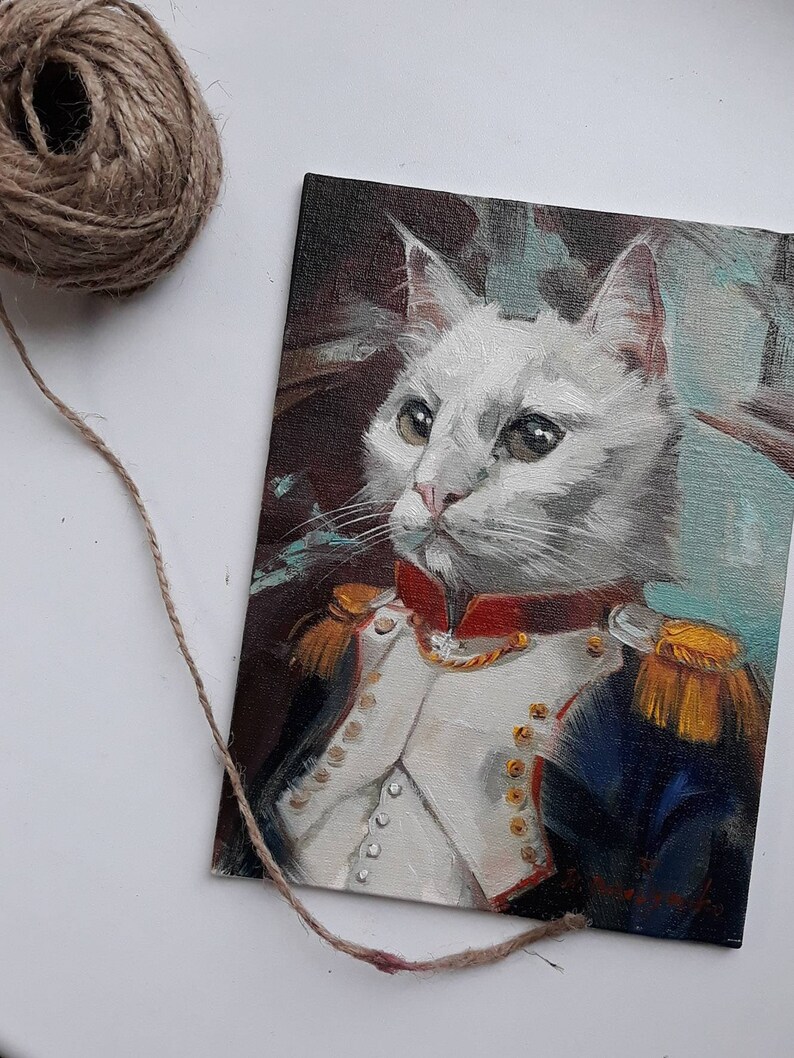 Military Cat Art Original Painting on Canvas, French Style Uniform ...