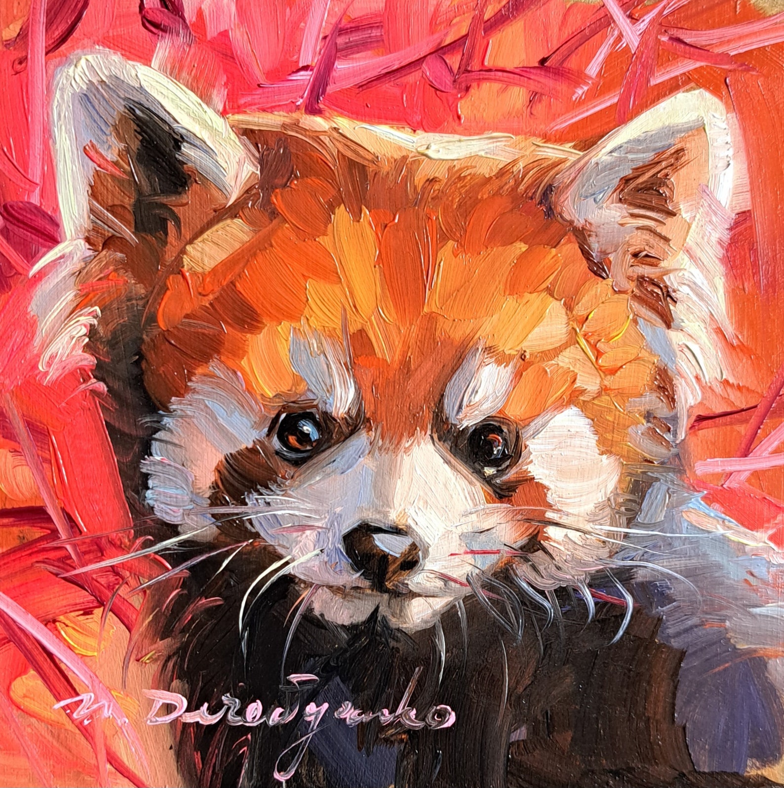 Red Panda Painting Oil Original 4x4 Inch Frame Small Oil - Etsy