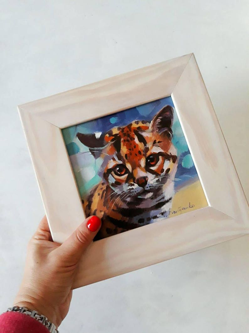 Wild cat art mini painting Miniatures original painting | Etsy