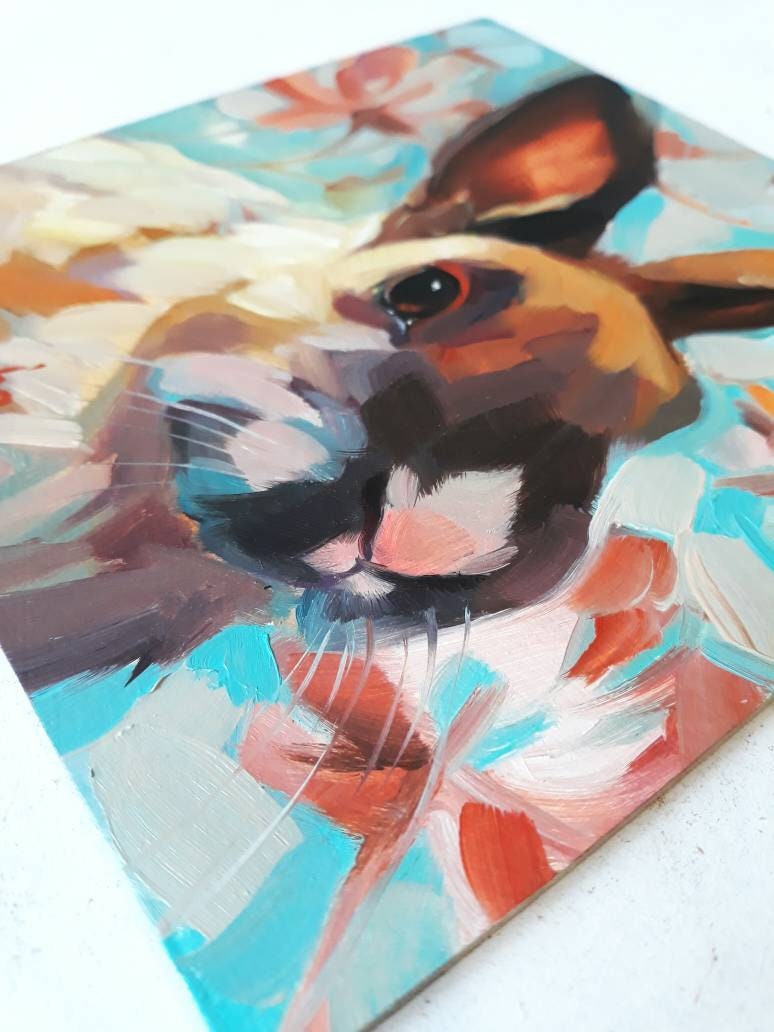 Floral Rabbit Bunny painting art Rabbit oil painted portrait | Etsy