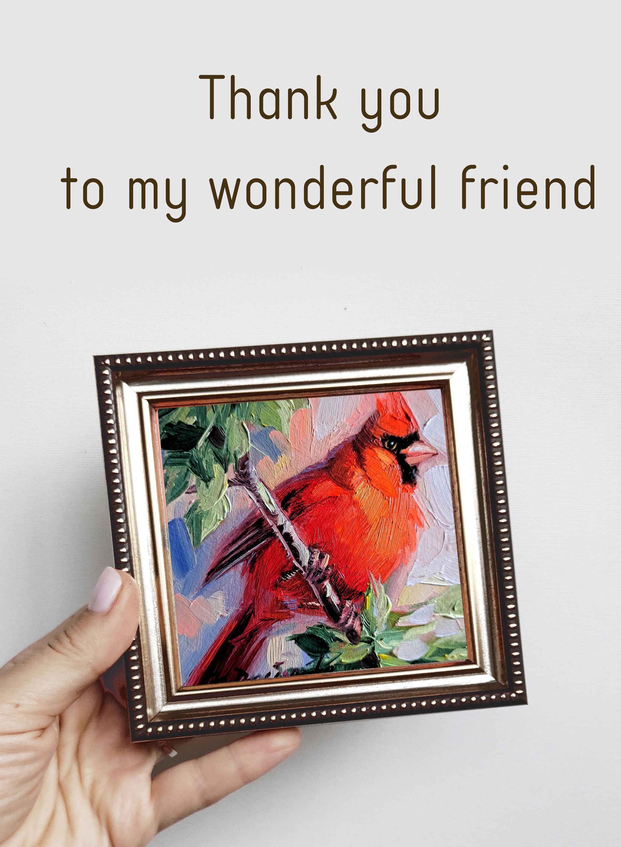 Red Bird Small Painting Frame 4x4 Cardinal Oil Painting Original, Bird ...