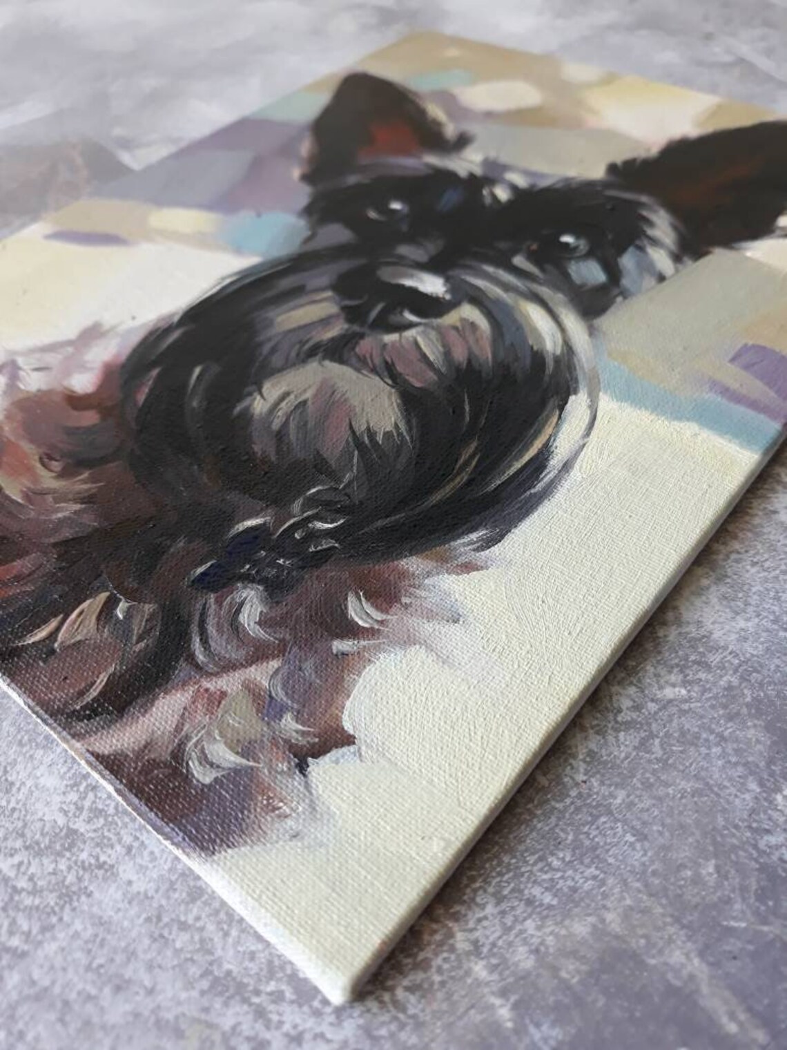 Custom pet portrait Black dog painting original art | Etsy