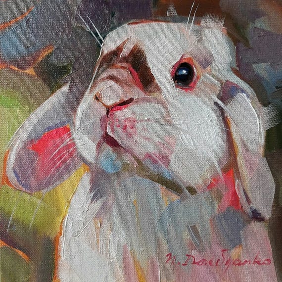 Bunny Art Painting Rabbit Canvas Art Rabbit Oil Original - Etsy