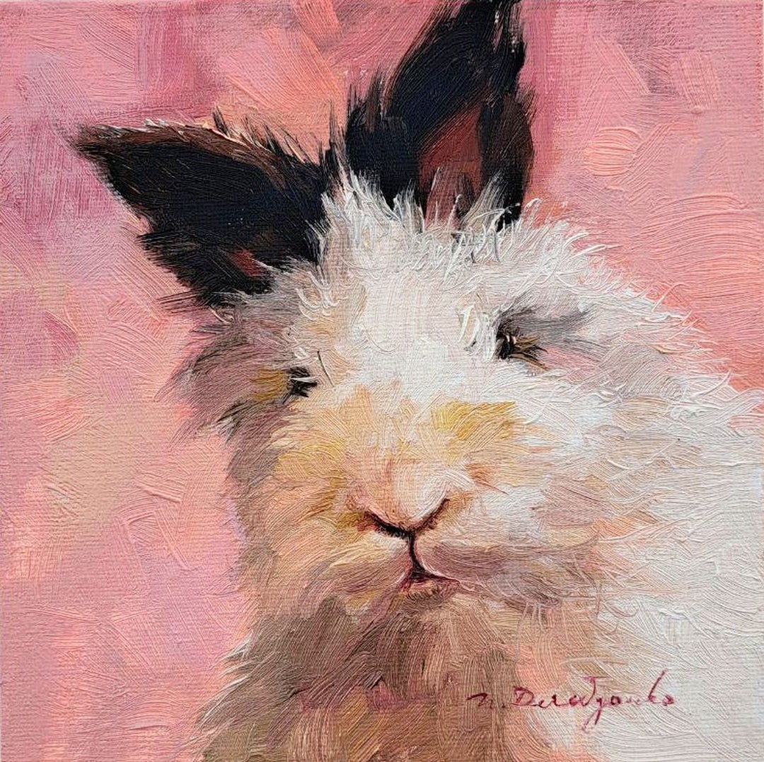 Funny Rabbit Oil Painting Original Art Canvas 6x6, Custom Pet Portrait ...