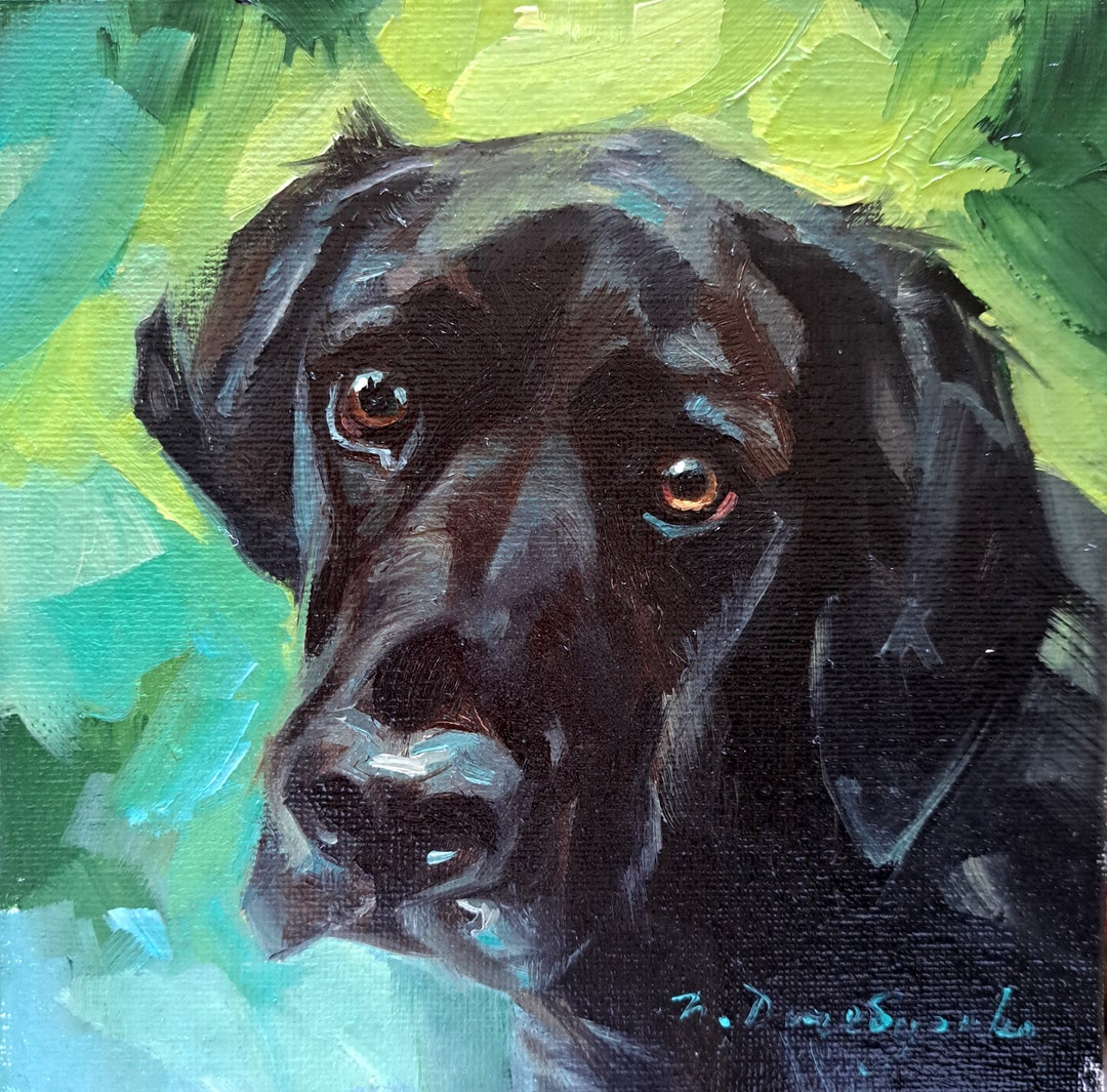 Custom Pet Portrait Black Dog Painting Original Art Personalized Gift ...
