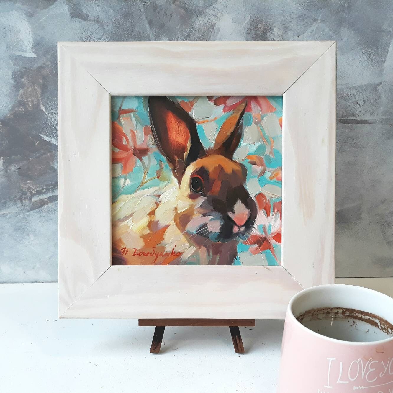 Floral Rabbit Bunny painting art Rabbit oil painted portrait | Etsy