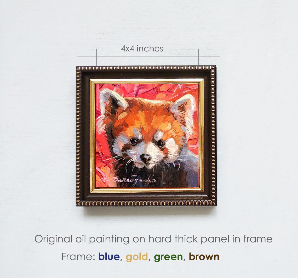 Red Panda Painting Oil Original 4x4 Inch Frame Small Oil - Etsy