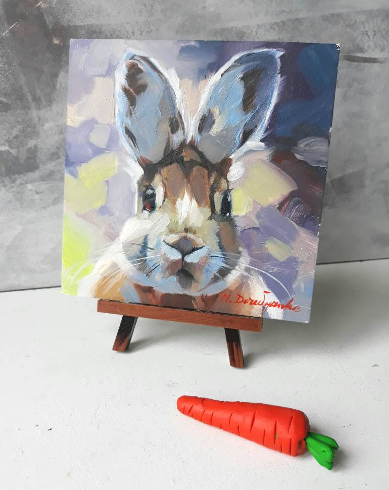 Funny Rabbit Oil Painting Original Art on Canvas 6x6, Custom Pet ...