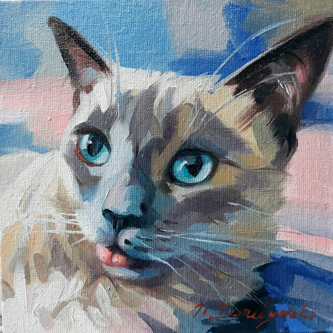 Cat Siamese Portrait Oil Painting Canvas Art Original Custom Pet Cat ...