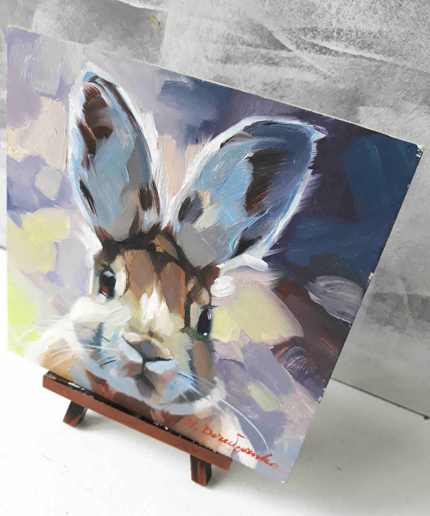 Funny Rabbit Oil Painting Original Art on Canvas 6x6, Custom Pet ...