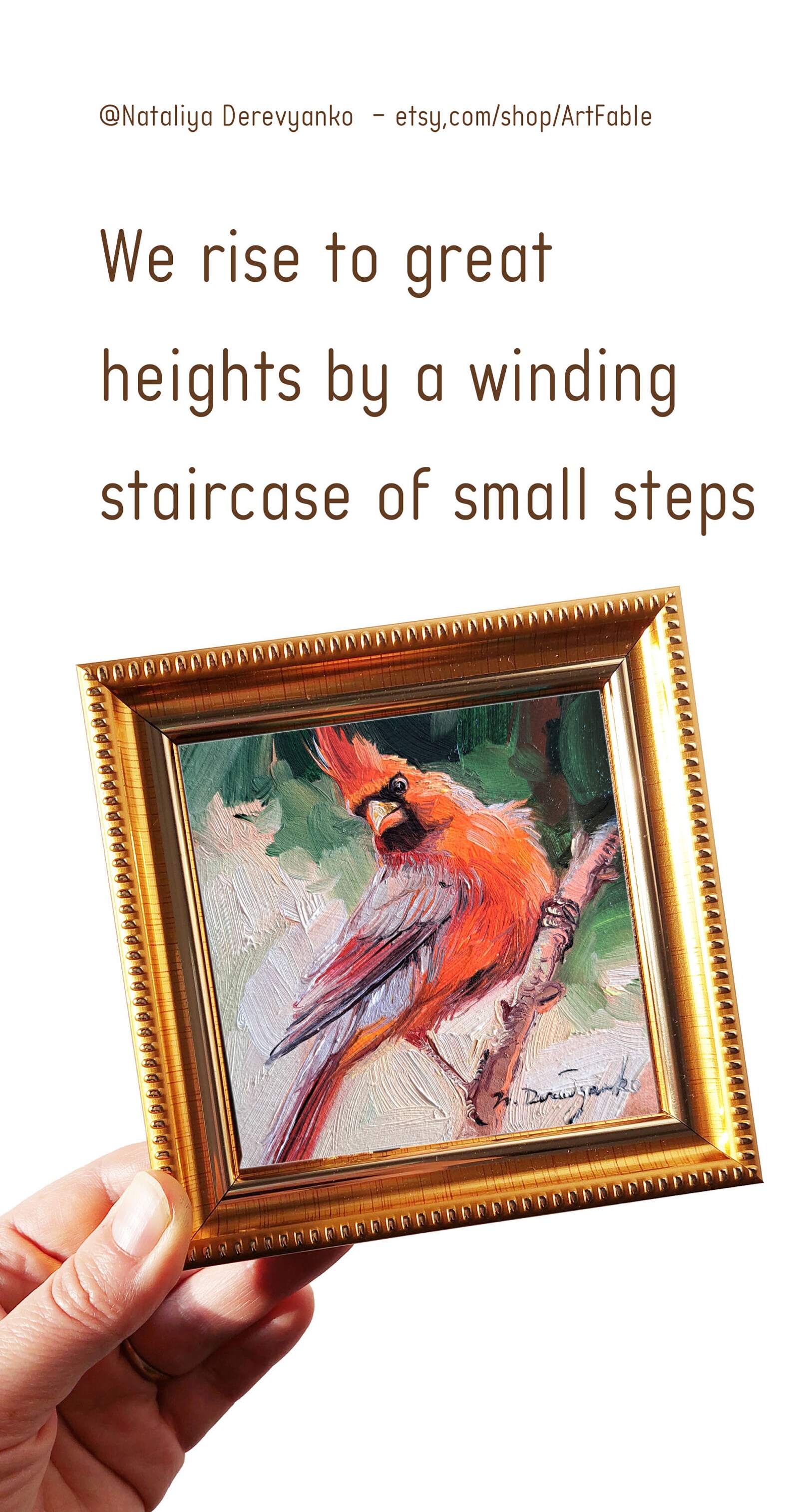 Red Bird Small Painting Frame 4x4 Cardinal Oil Painting Original, Bird ...