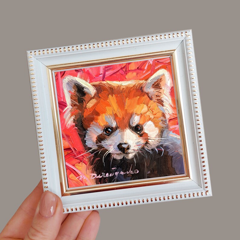 Red Panda Painting Oil Original 4x4 Inch Frame Small Oil - Etsy
