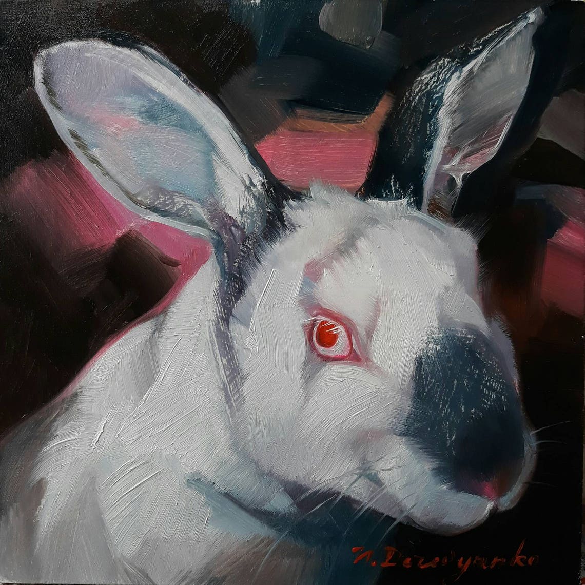 Rabbit Red Eyes Art Miniatures 6x6 in Frame Rabbit Oil - Etsy