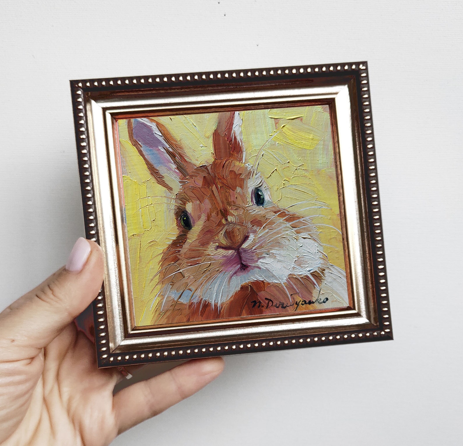 Cute Rabbit Painting Original Oil Framed 4x4 Small Framed Art - Etsy