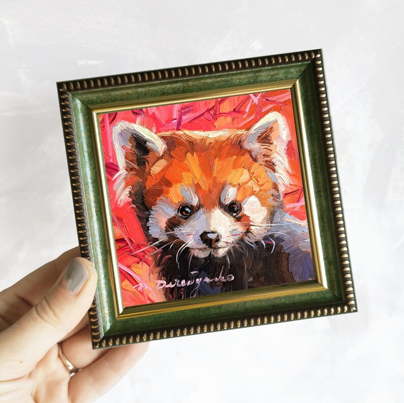 Red Panda Painting Oil Original 4x4 Inch Frame Small Oil - Etsy