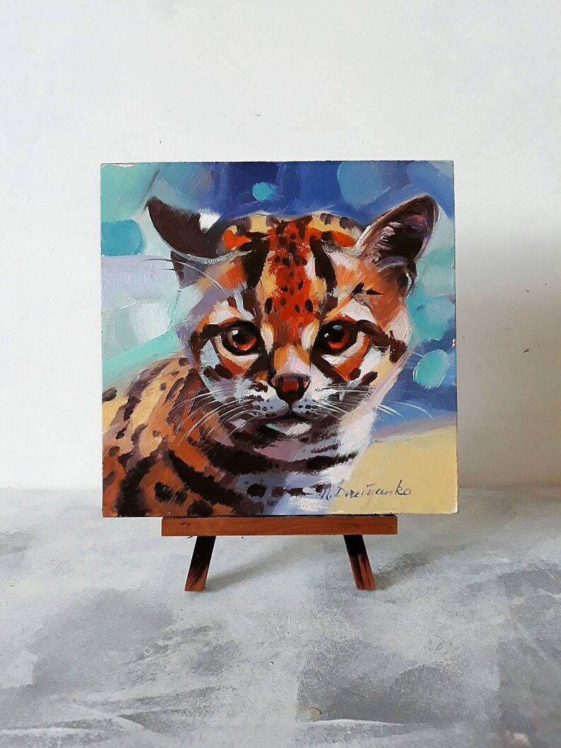 Wild cat art mini painting Miniatures original painting | Etsy